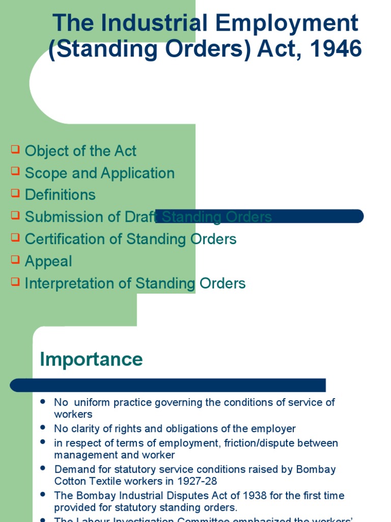 Industrial Employment Standing Orders Act 1946 114-1 | PDF