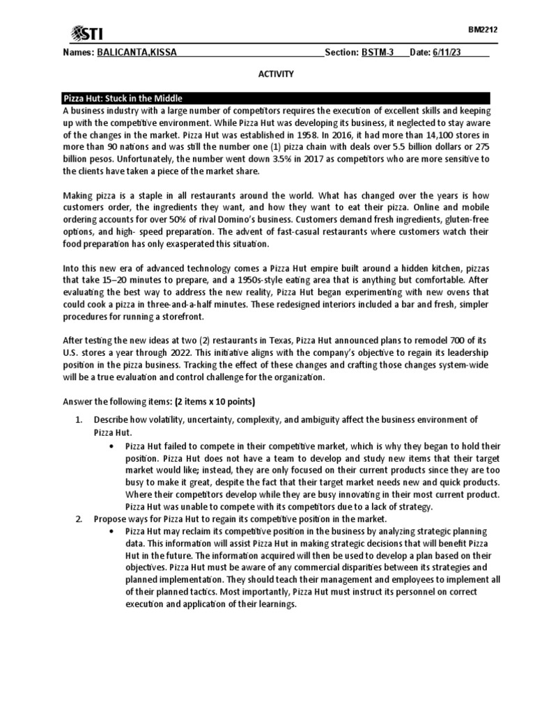 12 Activity 1 | PDF | Pizza | Business