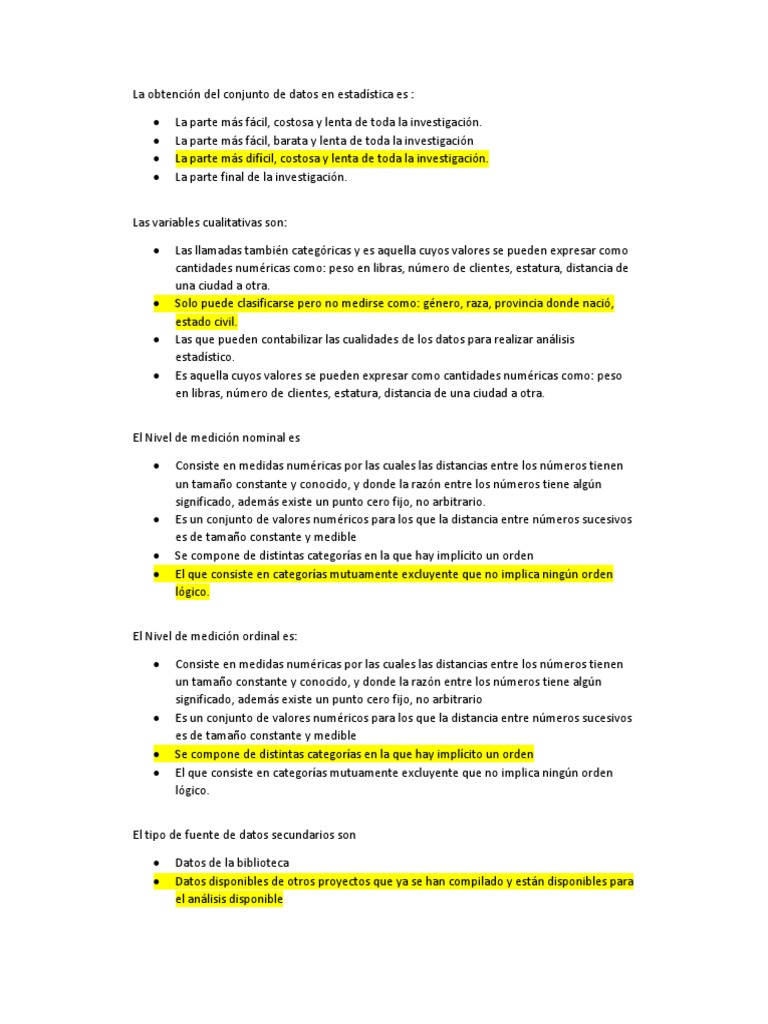 Banco de Preguntas Estadistica PDF | PDF | Nivel de medida | Media