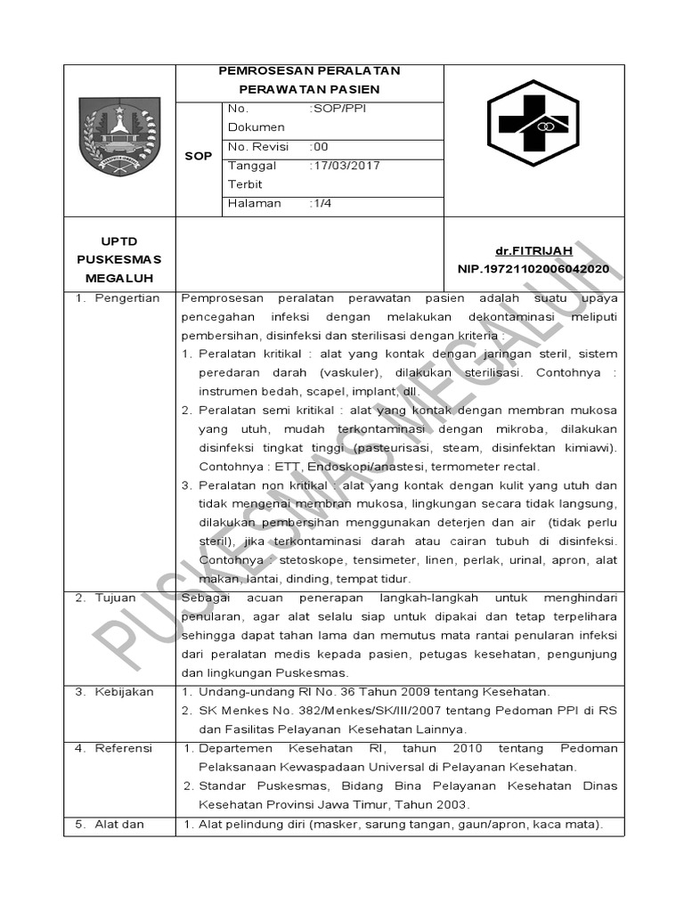 Sop Pemrosesan Peralatan Perawatan Pasien | PDF