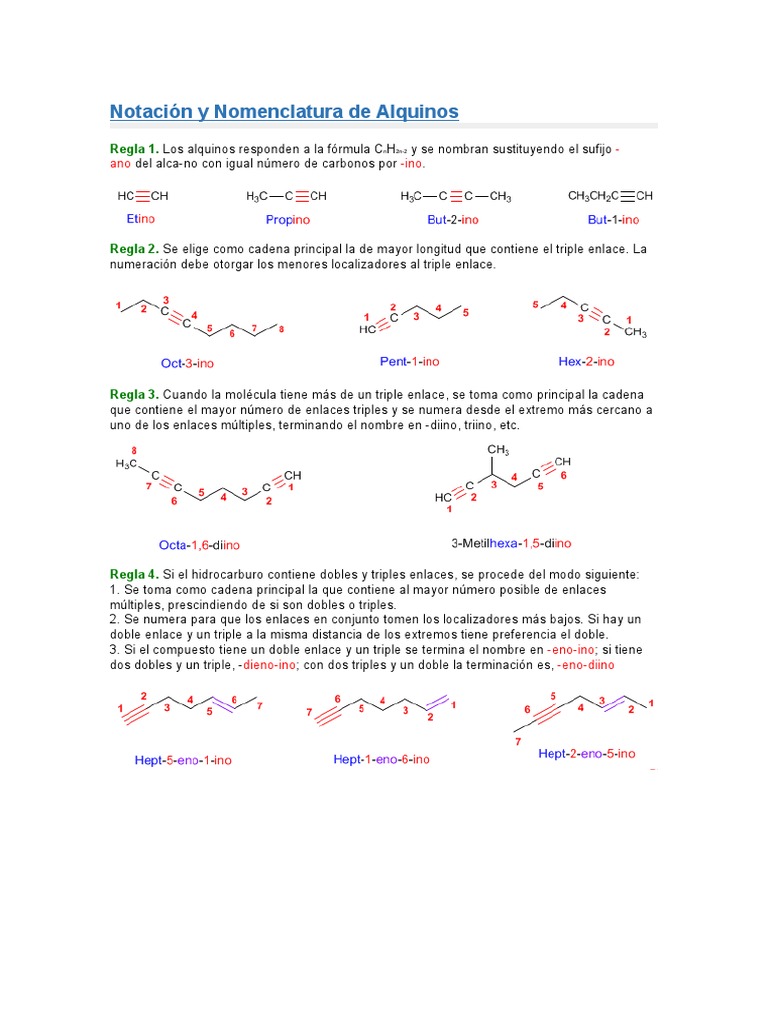 Notación y Nomenclatura de Alquinos | PDF