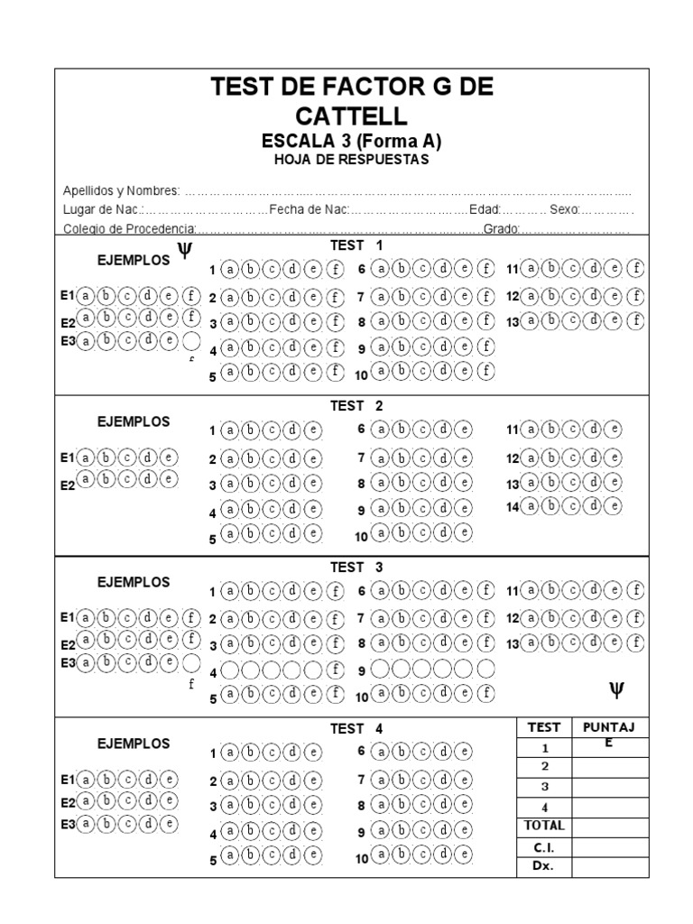 Factor G Hoja de Respuestas Cattell 3 PDFPDF | PDF