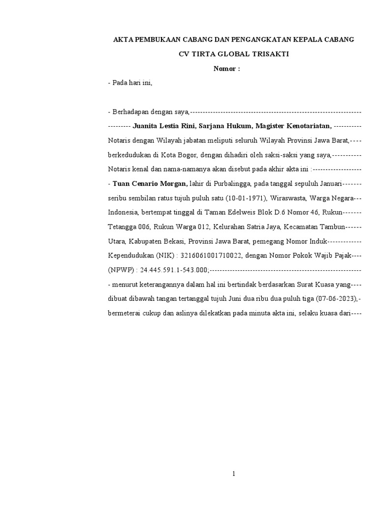 AKTA PEMBUKAAN CABANG | PDF