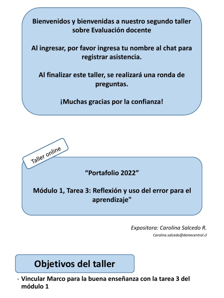 Taller sobre Portafolio Docente 2022 | PDF | Aprendizaje | Evaluación