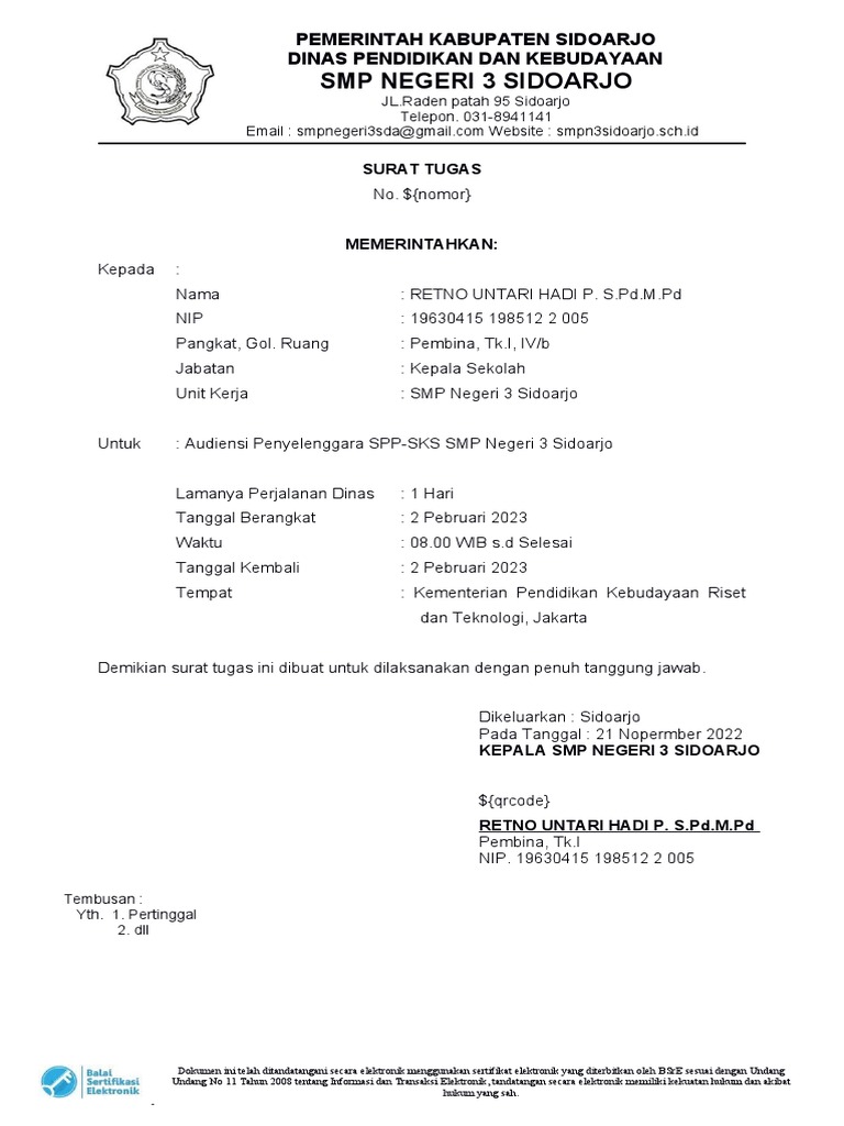 Surat Tugas - Audiensi Penyelenggara SPP Sks | PDF