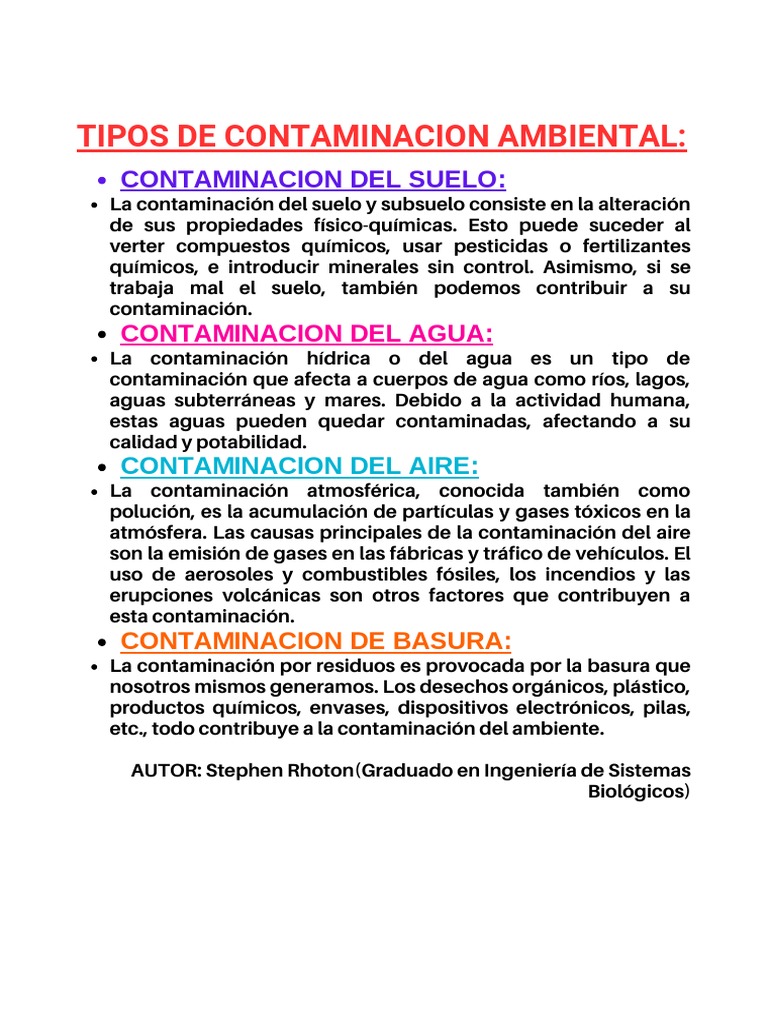 Tipos De Contaminacion Ambiental Pdf Contaminación La