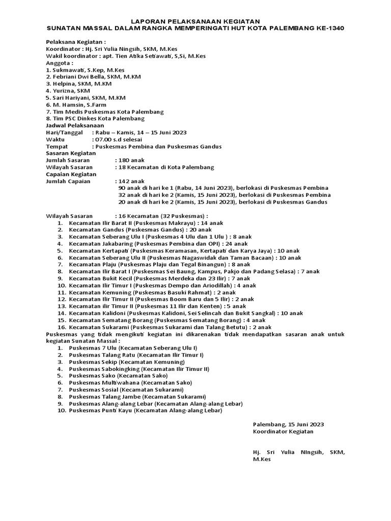 Sunatan Massal HUT Palembang ke-1340 | PDF