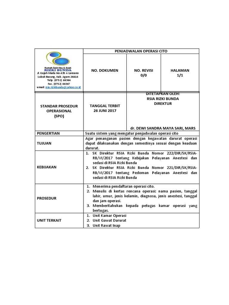 Spo Penjadwalan Operasi Cito (R) | PDF