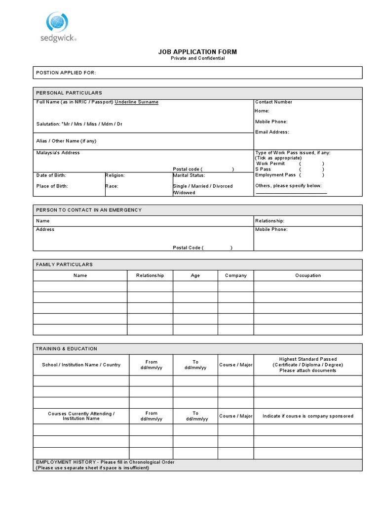 Sedgwick Employment Application Form (2023) | PDF