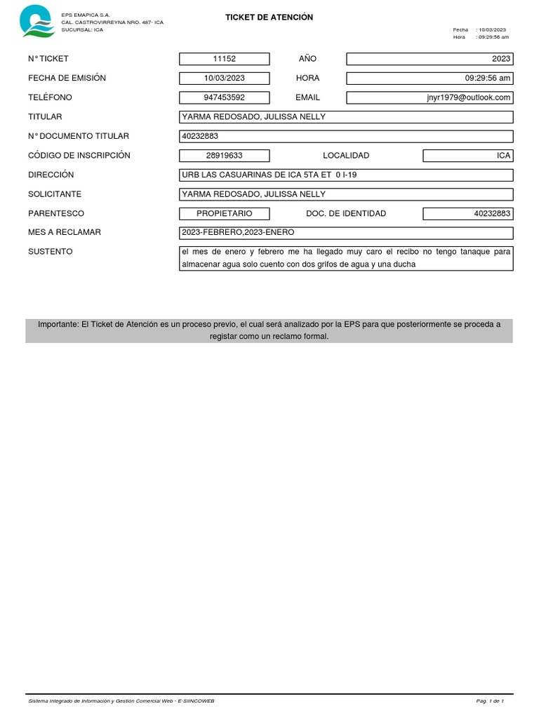 Ticket de Atención: Sistema Integrado de Información y Gestión ...