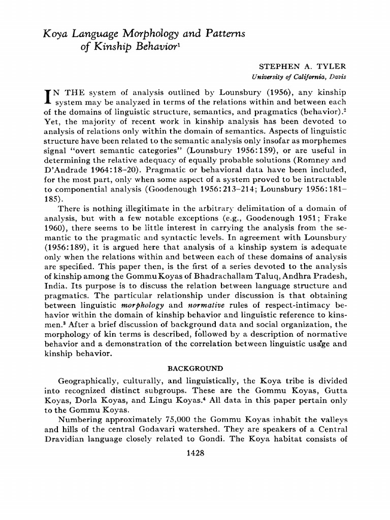 Koya Language Morphology and Patterns of Kinship Behavior (American ...