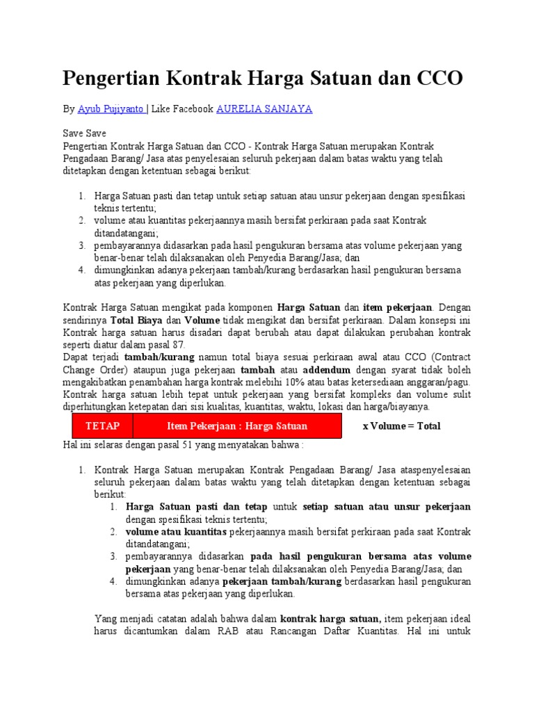 Kontrak Harga Satuan & CCO | PDF