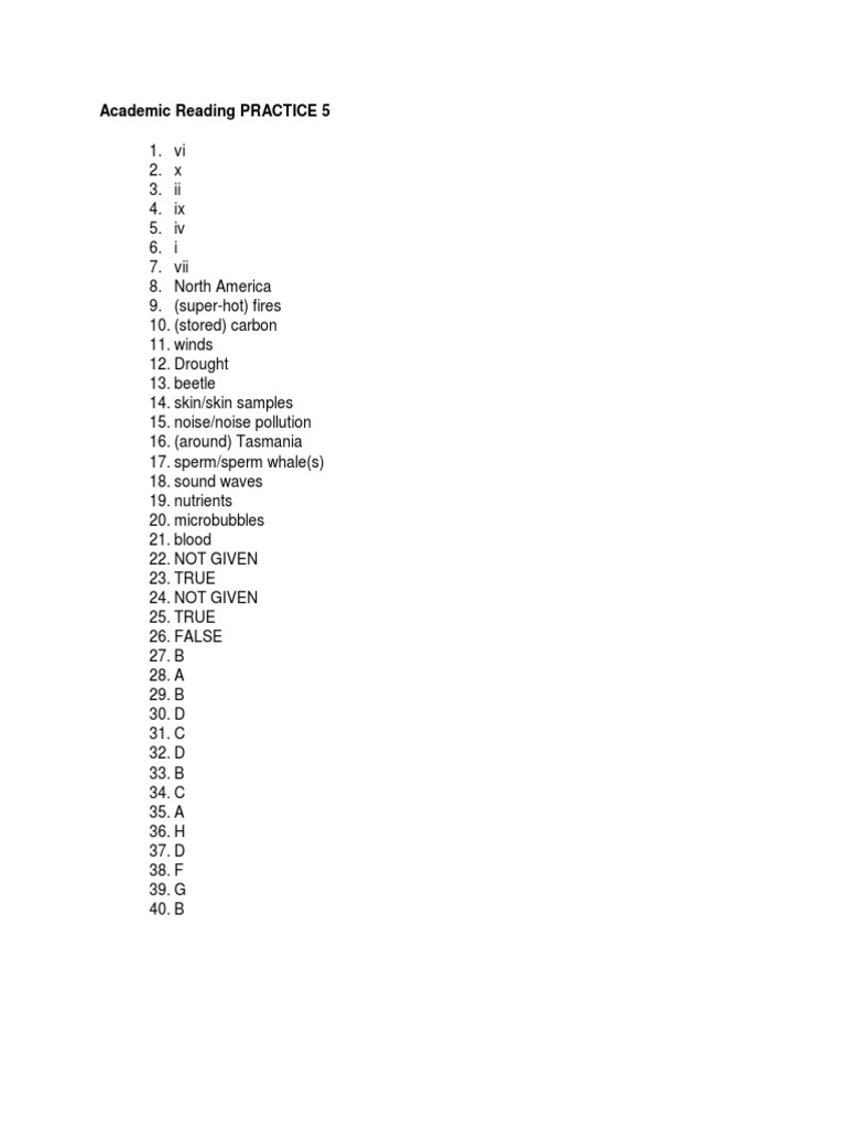 Acad Reading Answer Key Test 5 | PDF