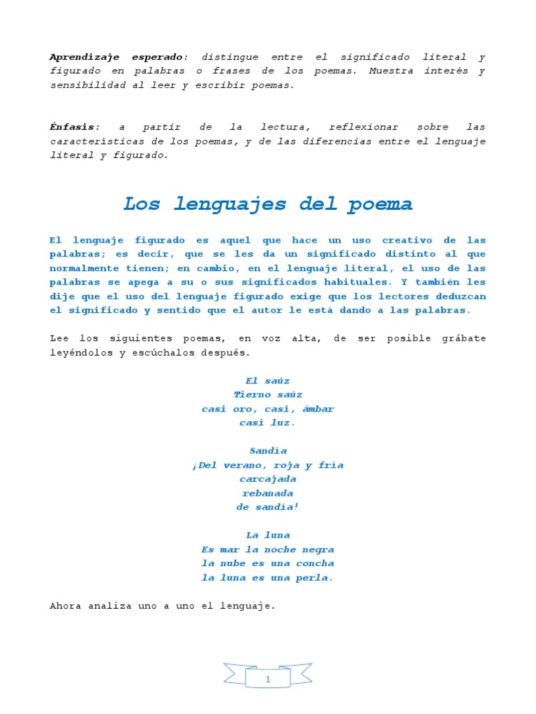 Lenguaje Literal y Figurado en Poemas | PDF | Color