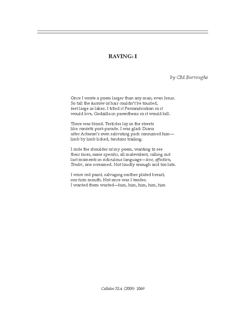 Raving: A Poem by CM Burroughs | PDF