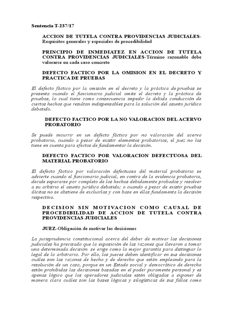 T-237-17DEFECTO FACTICO | PDF | Sentencia (ley) | Caso de ley