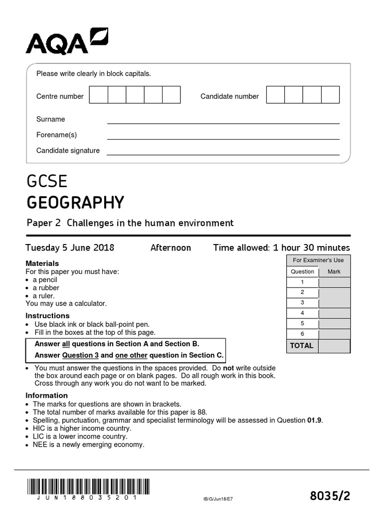 June 2018 QP - Paper 2 AQA Geography GCSE | PDF | Malnutrition ...