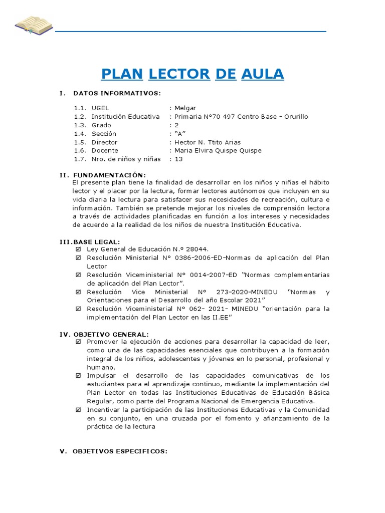 Plan Lector 2° - 2023 | PDF