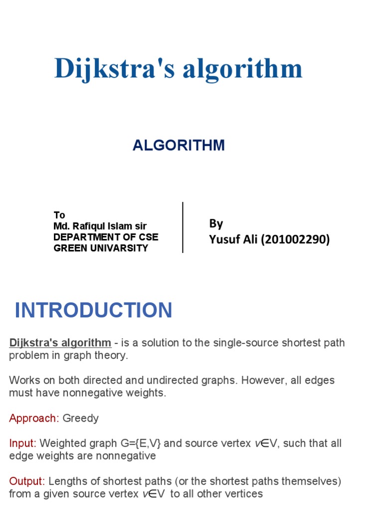 Dijkstras Algorithm by Yusuf | PDF