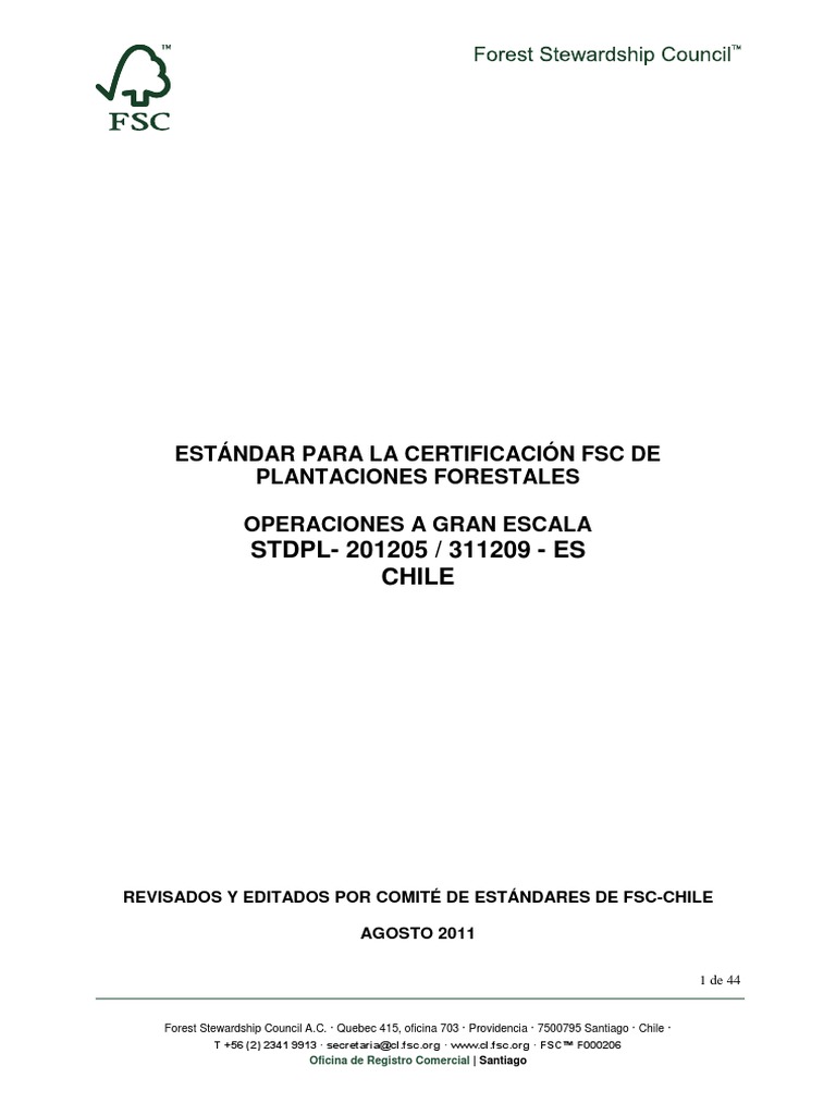FSC Estandar de Certificacion de Plantaciones A Gran Escala | PDF | Los bosques | Consejo de ...