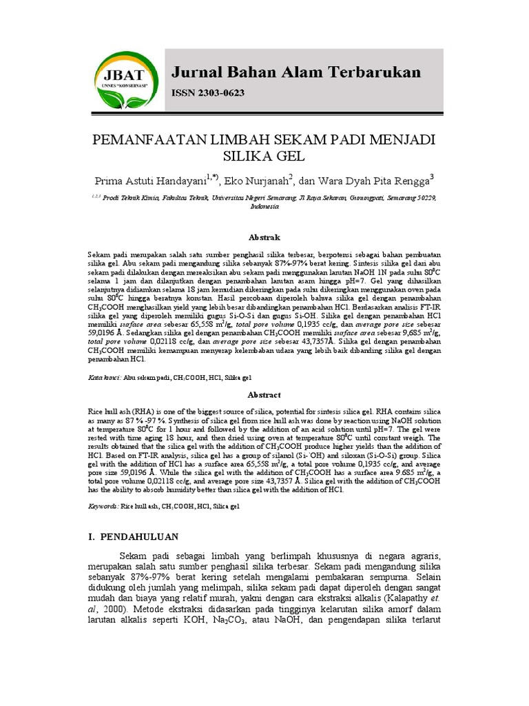 Pemanfaatan Limbah Sekam Padi Menjadi Silika Gel | PDF | Sains & Matematika