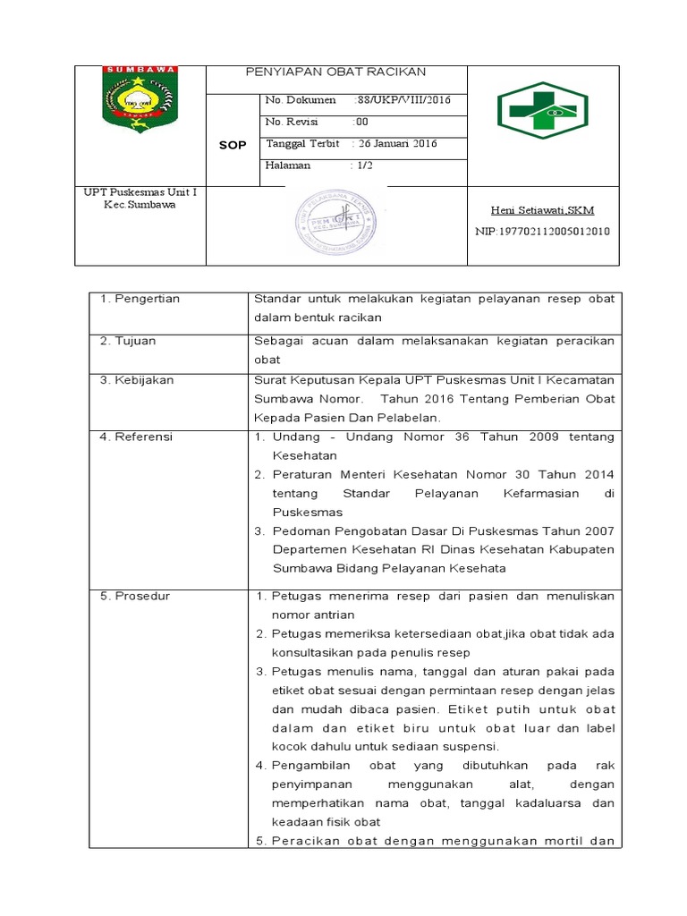 Prosedur Racik Obat di Puskesmas | PDF