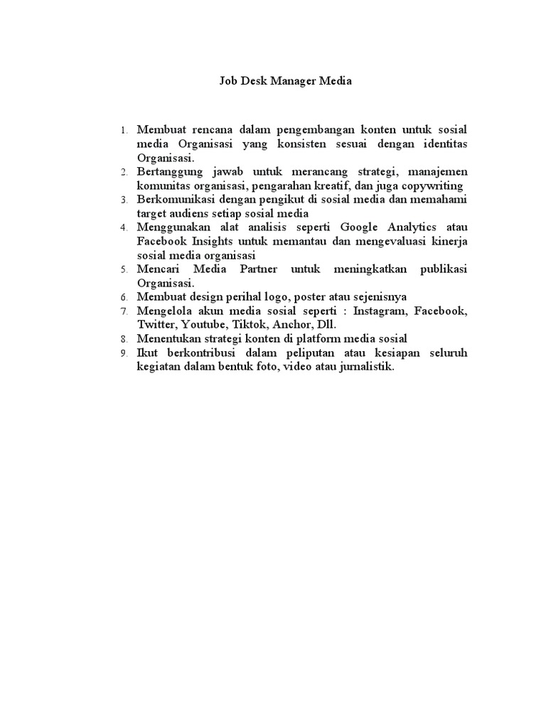 Job Desk Manager Media | PDF