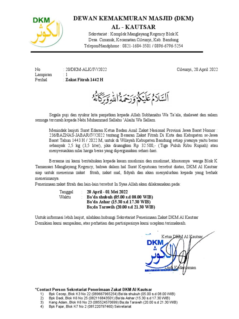 20. 20DKM-ALKIV2022-Surat edaran zakat fitrah | PDF