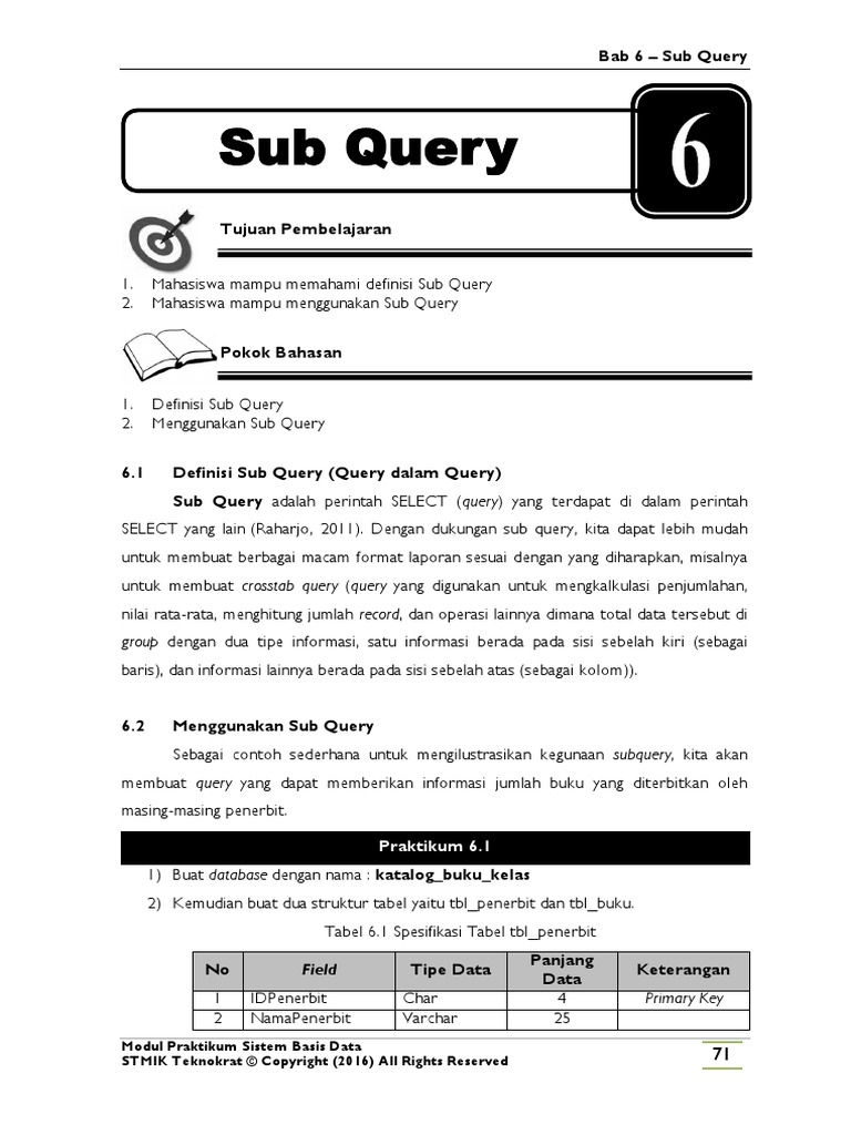 Fix Fix Bab 6 - Sub Query | PDF | Komputer
