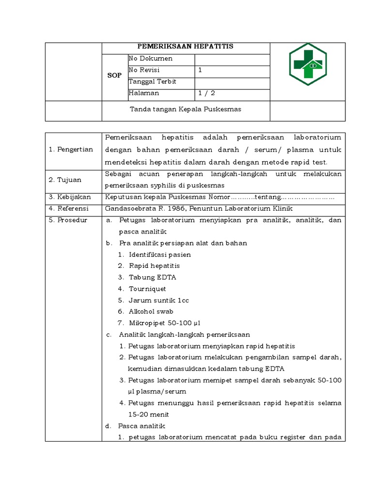 SOP PEMERIKSAAN HEPATITIS 1 | PDF