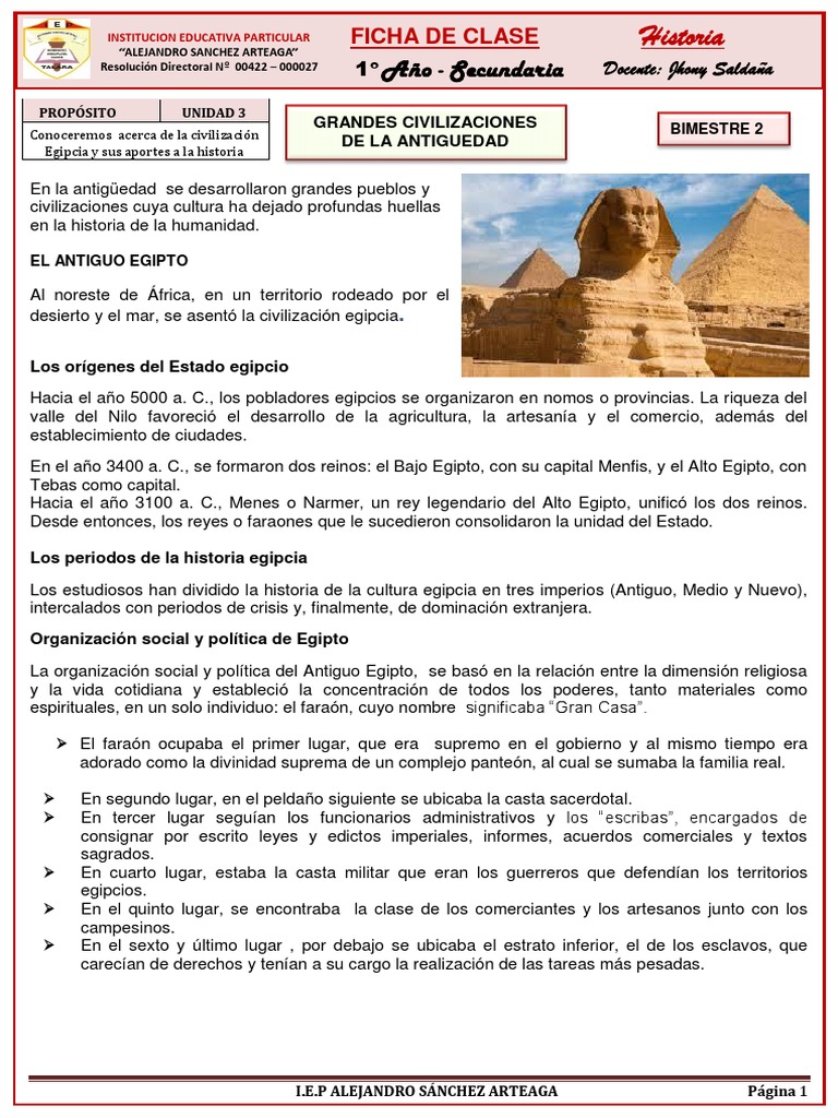 Ficha T-Grandes Civilizaciones de La Antiguedad-1° | PDF | Antiguo ...