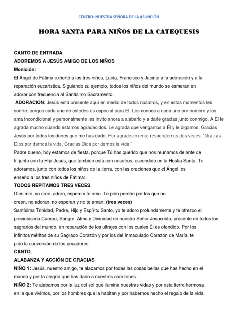 Hora Santa Niños | PDF | María, madre de Jesús | eucaristía