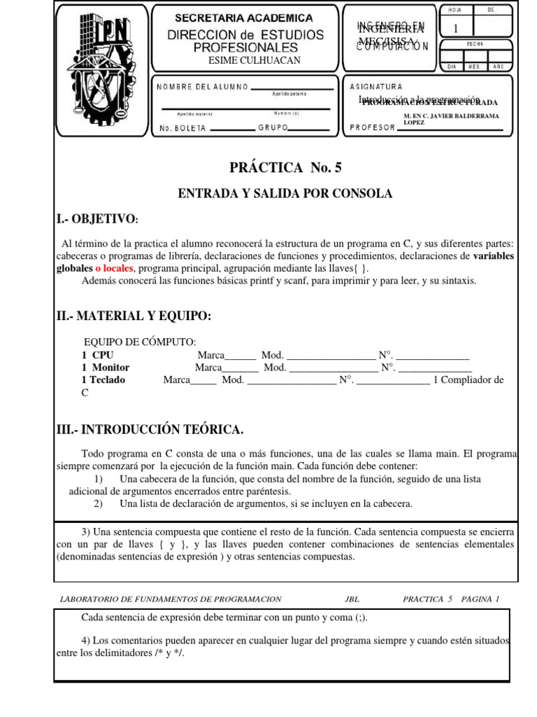 Practica 5 | PDF | Lenguaje de programación | Programa de computadora