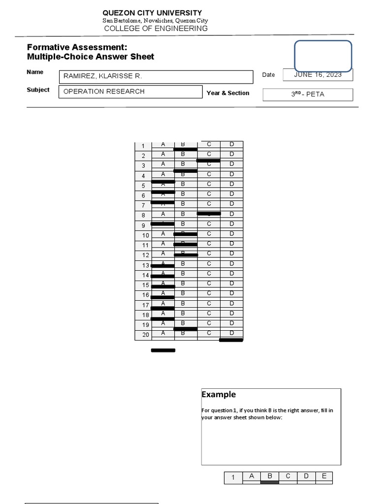 ANSWER-SHEET-FORMATIVE-ASSESSMENT-1 | PDF