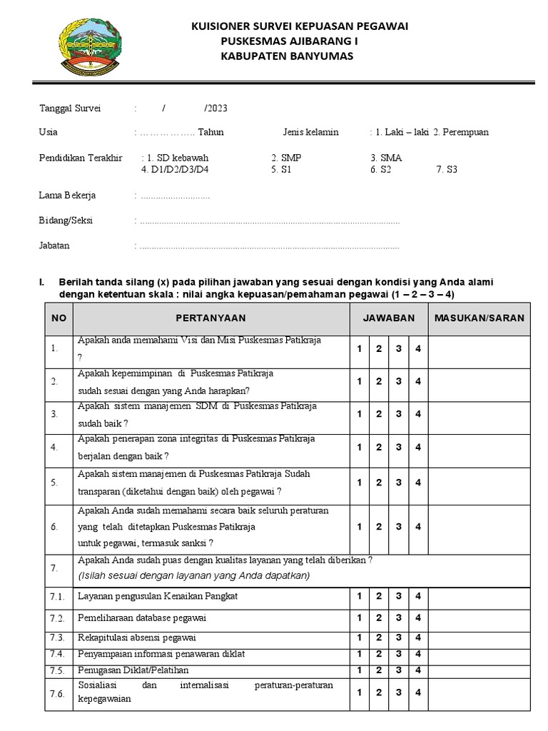 Kuisioner Survei Kepuasan Pegawai | PDF
