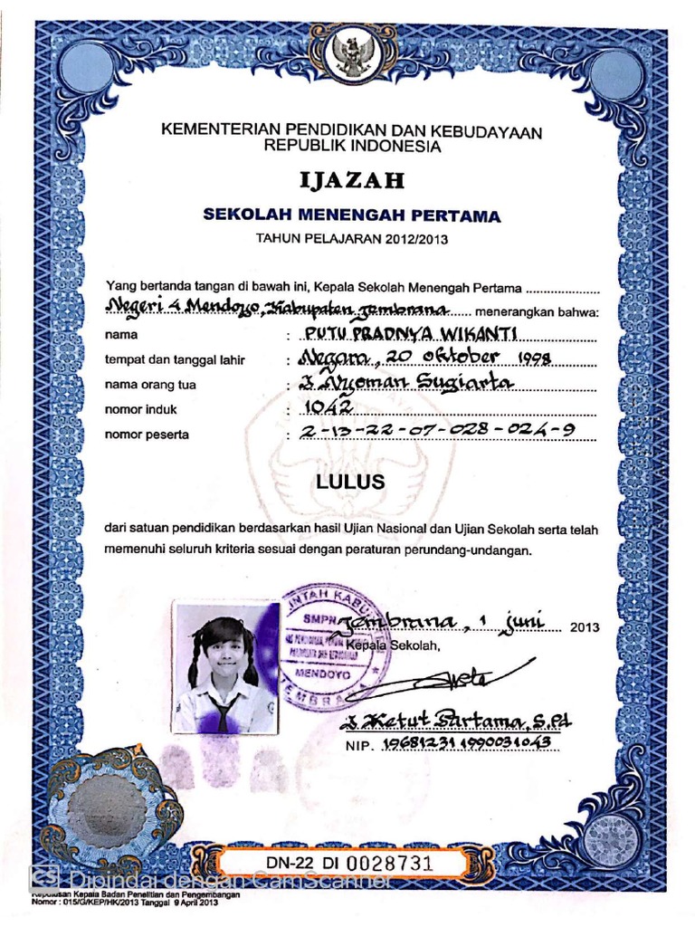 Ijasah SMP PDF | PDF