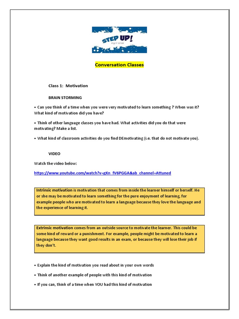 Conversation Class 1 - Motivation | PDF | Motivational | Motivation