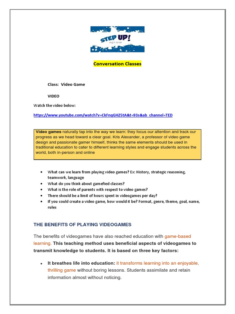 Conversation Class - Video Games | PDF | Video Games | Learning