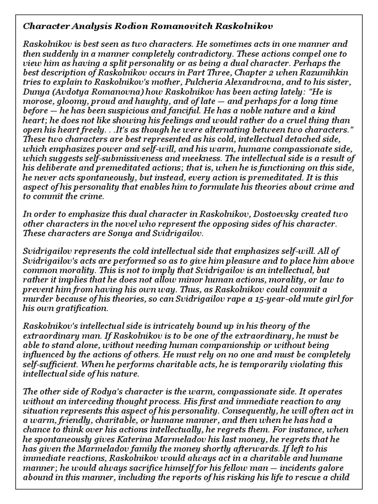 Character Analysis Rodion Romanovitch Raskolnikov | PDF | Madame Bovary ...