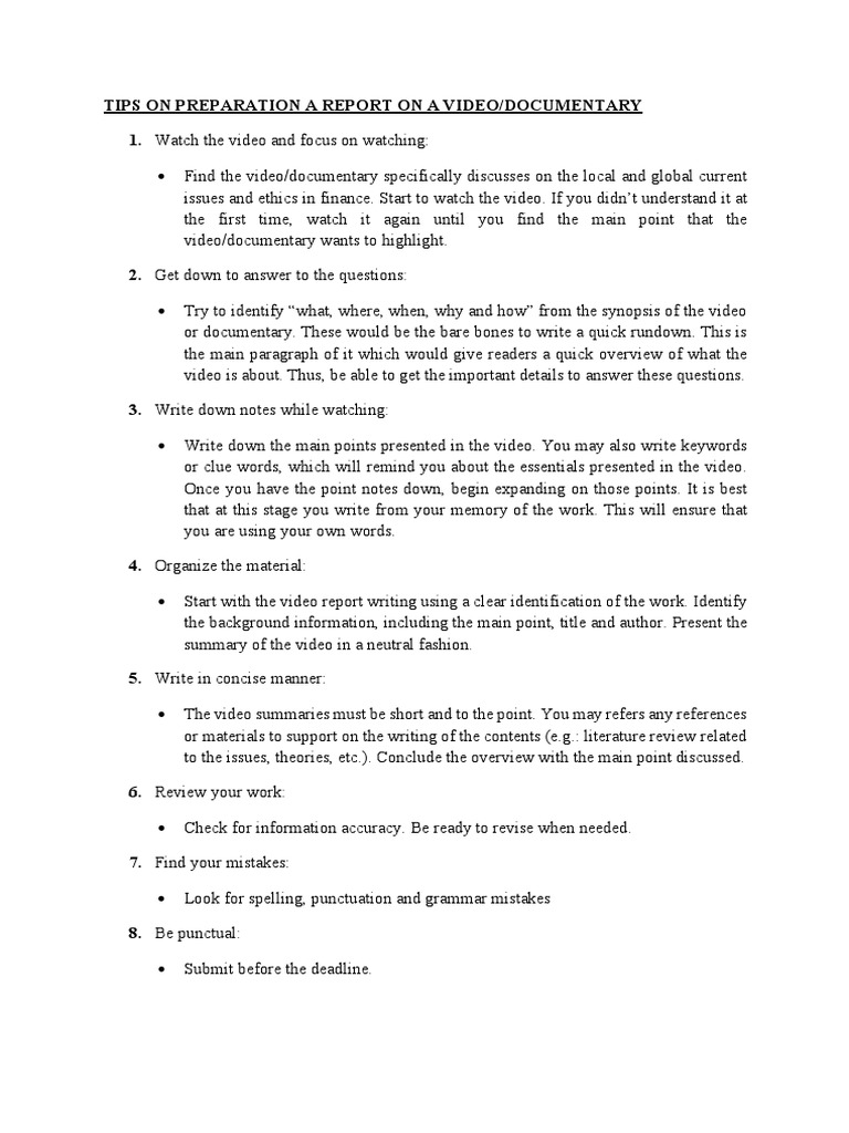 Tips On Preparation A Report On A Video or Documentary | PDF | Citation ...