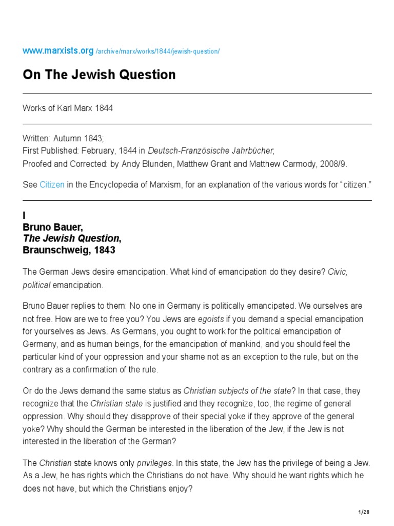 On The Jewish Question | PDF | Property | Rights