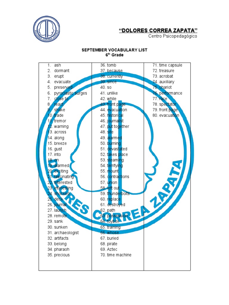 September Vocabulary | PDF