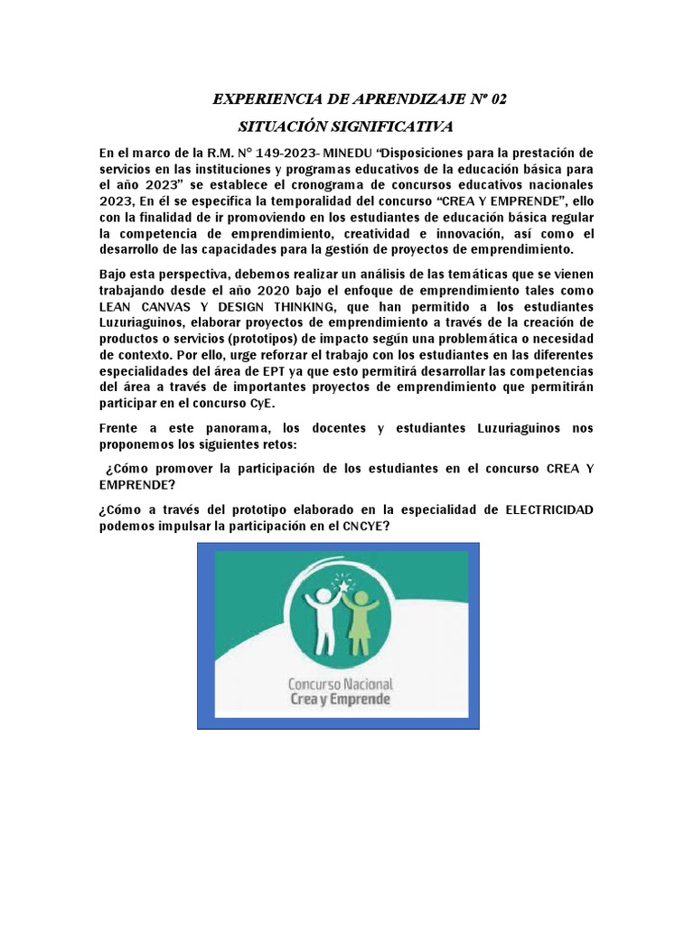Experiencia de Aprendizaje #02 | PDF