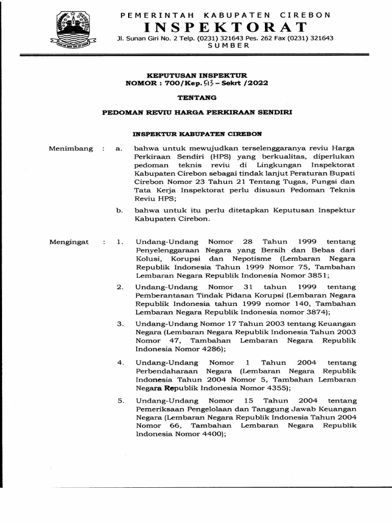 SK Insp Pedoman Reviu HPS 01042022 | PDF