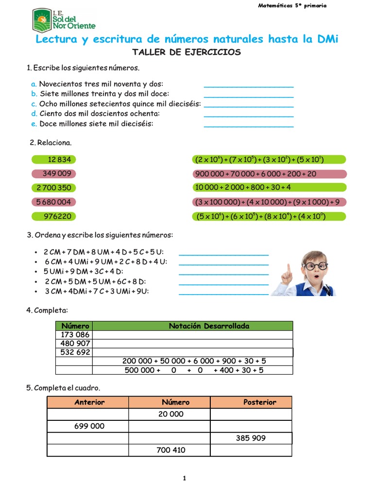 FICHA LECTURA Y ESCRITURA DE NÚMEROS NATURALES MAT 5° Y 6° 12y130122 | PDF