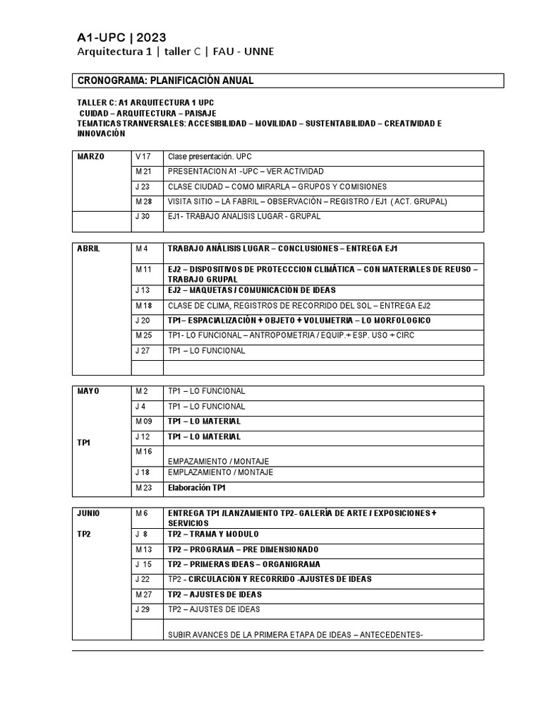 Cronograma A1 Upc 2023 | PDF