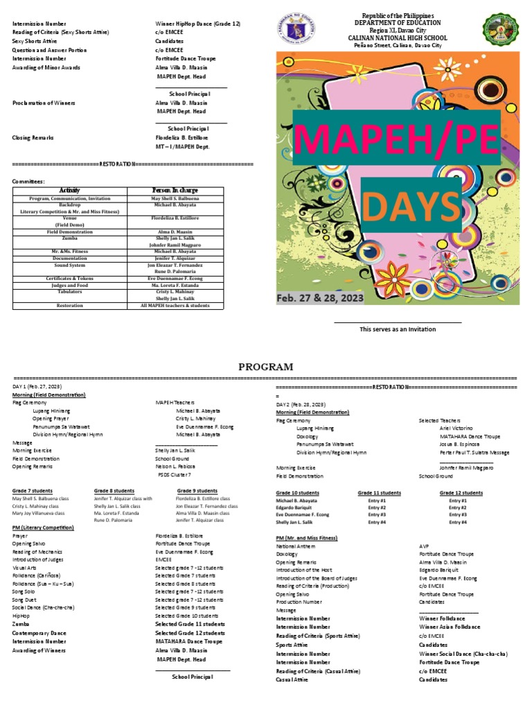 Program MAPEH Day | PDF | Performing Arts
