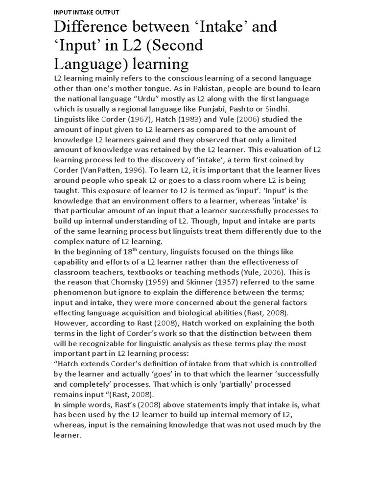 Input Intake Output | PDF | Second Language | Learning