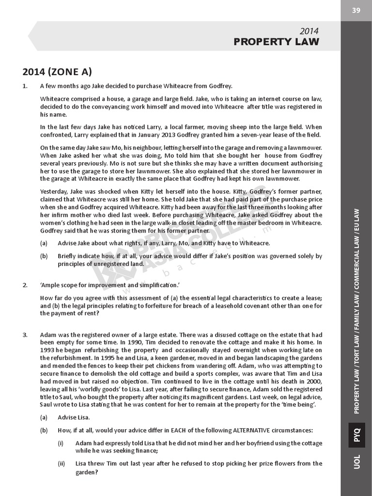 Book Uol Pyq Y2 2014 | PDF | Concurrent Estate | Lease