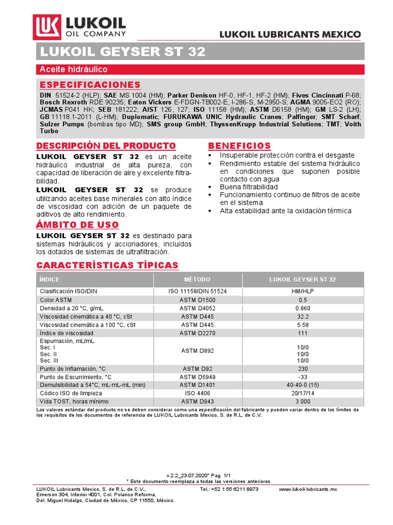 Tds Lukoil Geyser ST 32 v.2.2 Esp | PDF | Materia suave | Química